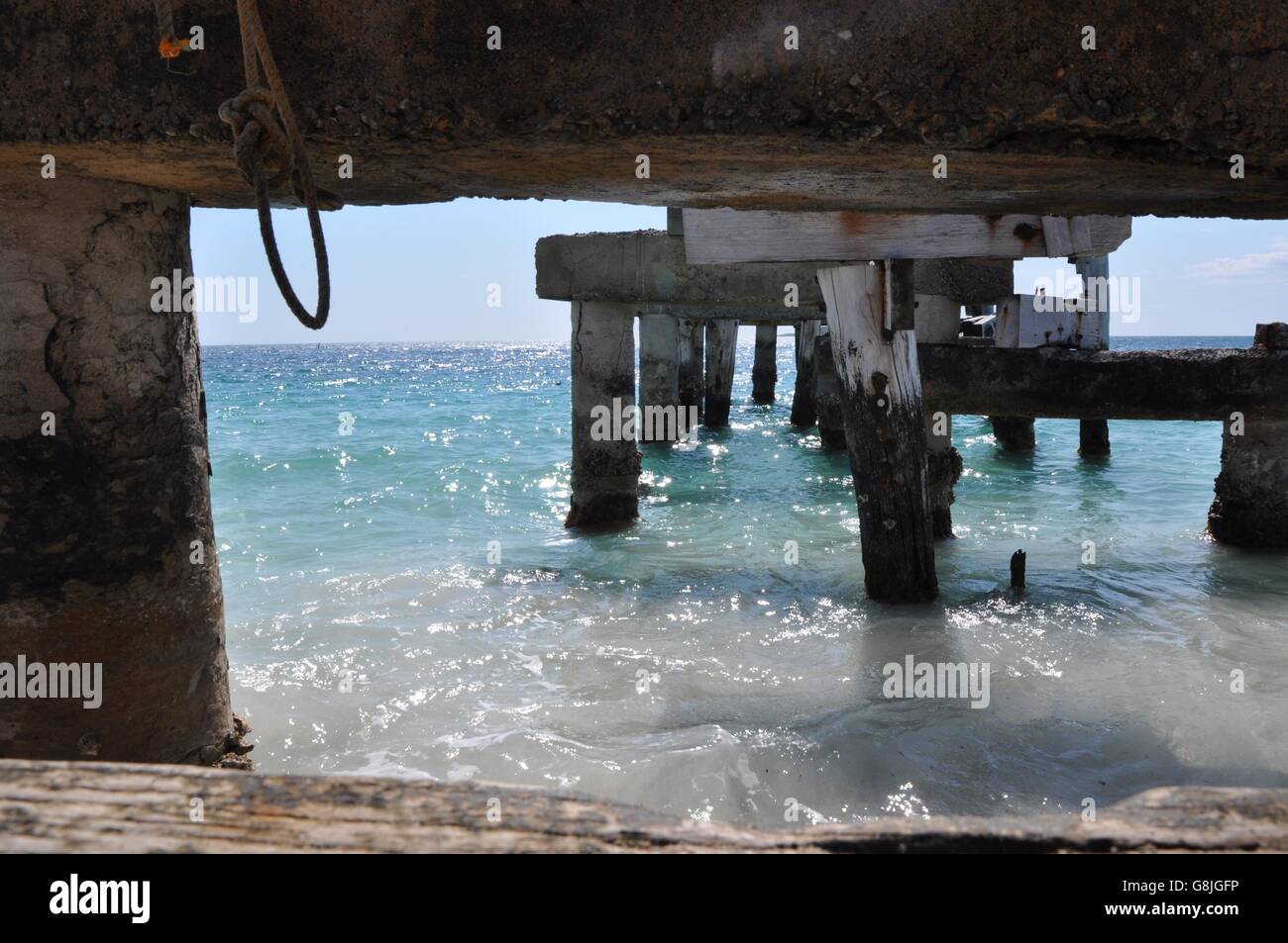 View under abandoned jetty in the Indian Ocean waters at Jurien Bay on ...
