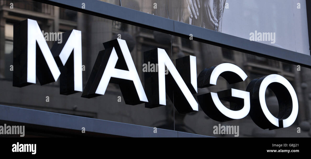 Shop sign stock. A shop sign for MANGO in central London Stock Photo ...