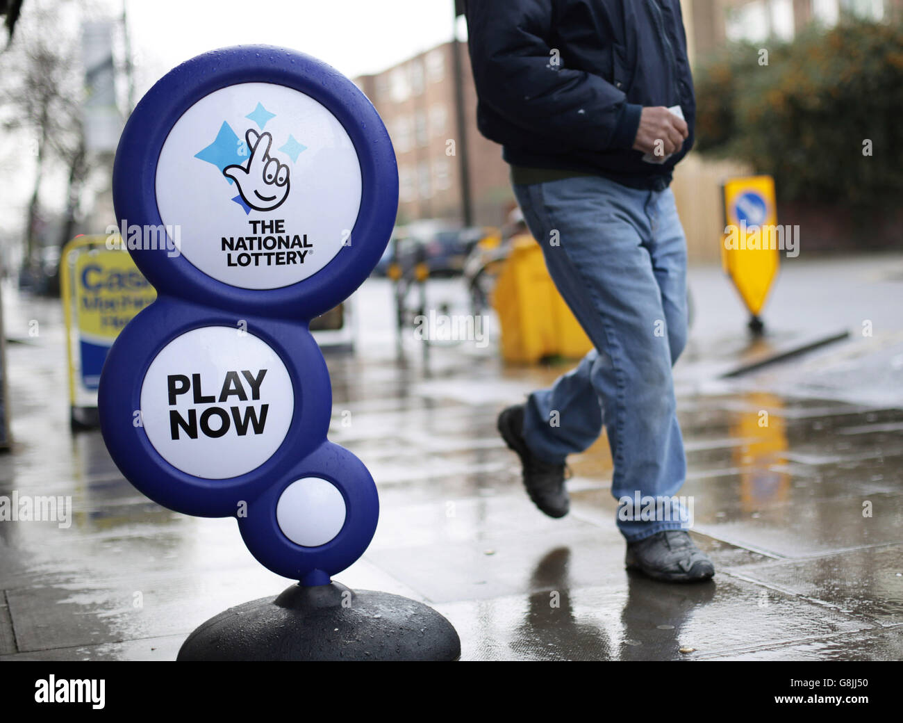 National Lottery stock. A National Lottery sign outside a newsagent in ...