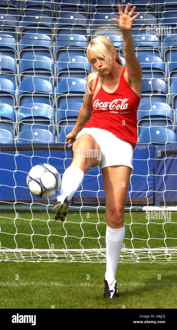 Soccer am presenter helen chamberlain poses for photographers during ...
