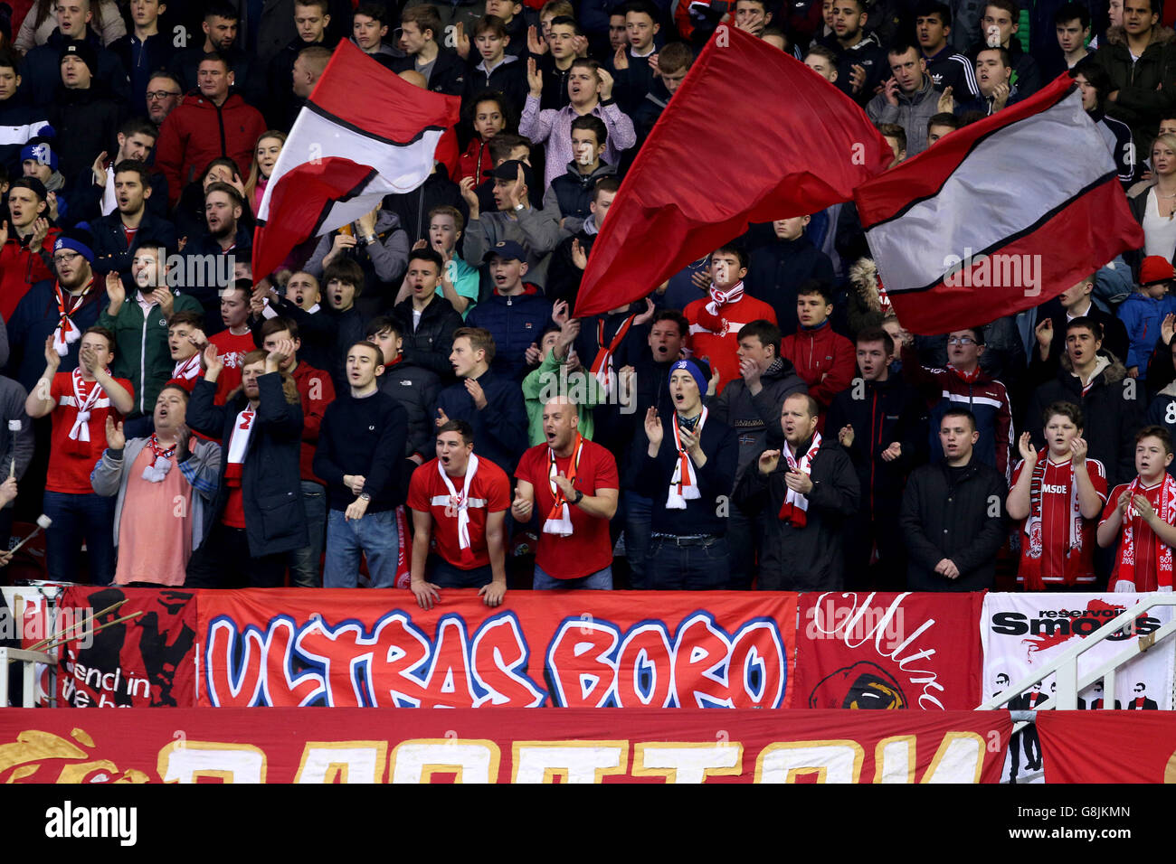 Middlesbroughs fans in full voice in the stands hi-res stock ...