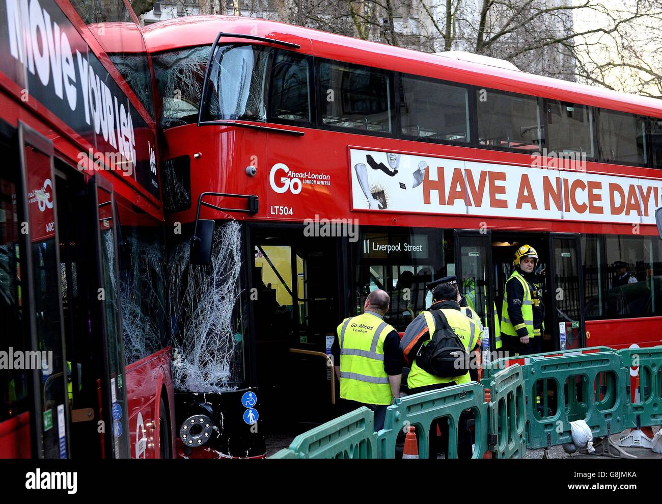Parliament Square bus accident Stock Photo - Alamy