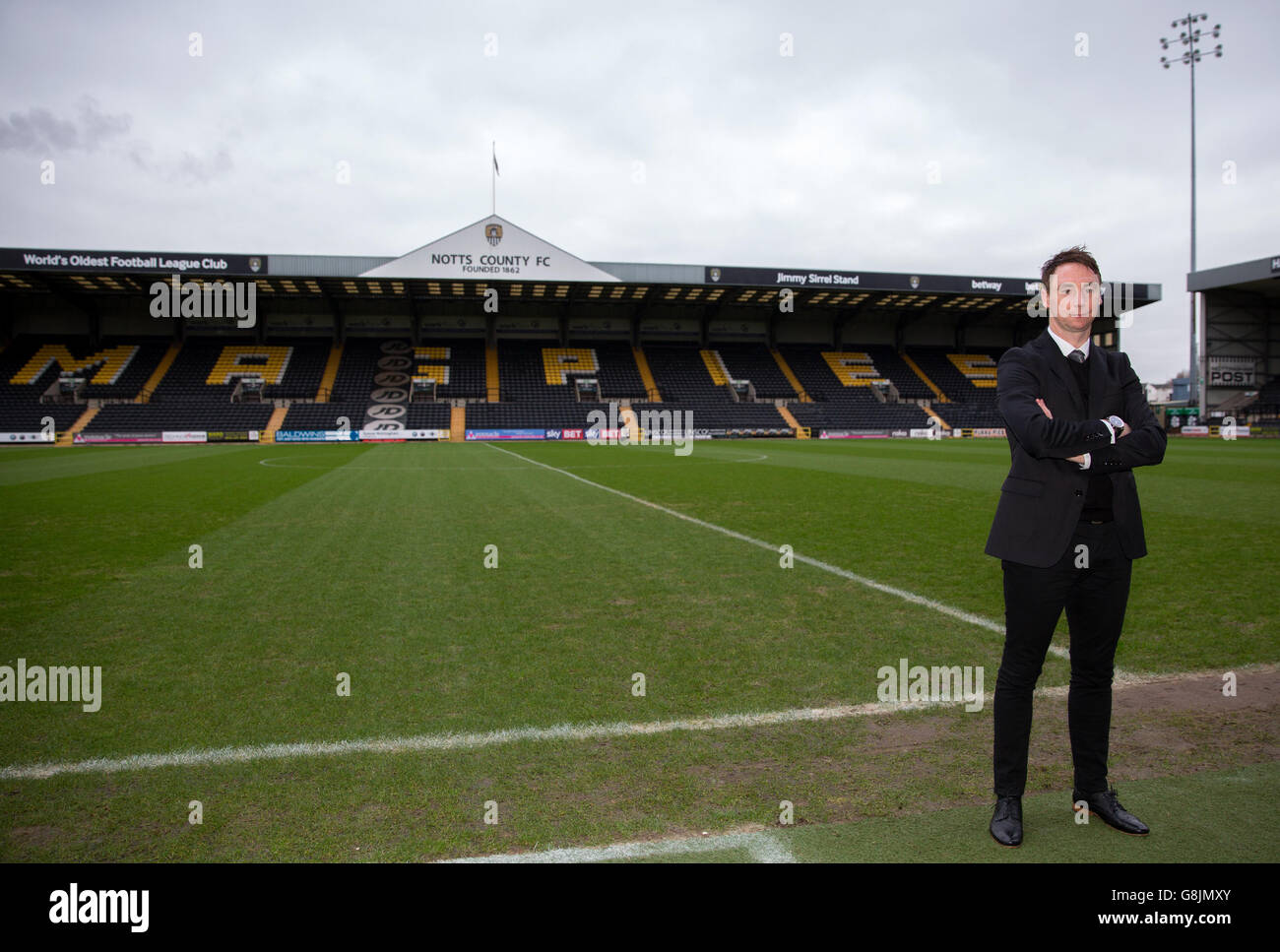Notts County manager Jamie Fullarton poses for photographers after a ...