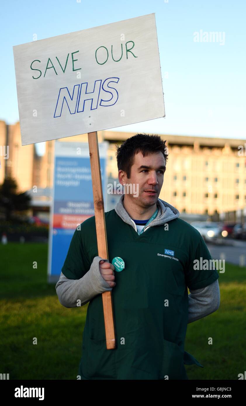 A junior doctor on the picket line outside Basingstoke and North ...