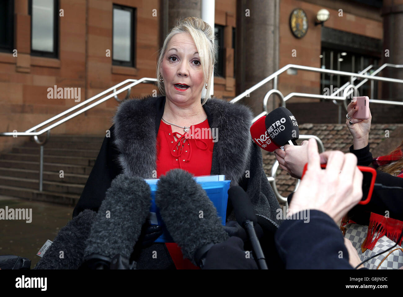 Debbie Essery, sister of Pc David Rathband, reads a statement outside ...