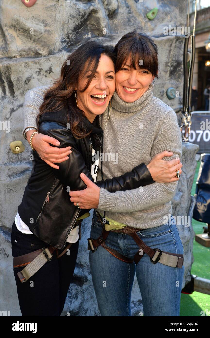 Julia Bradbury and Davina McCall pose next to a climbing wall in Covent ...