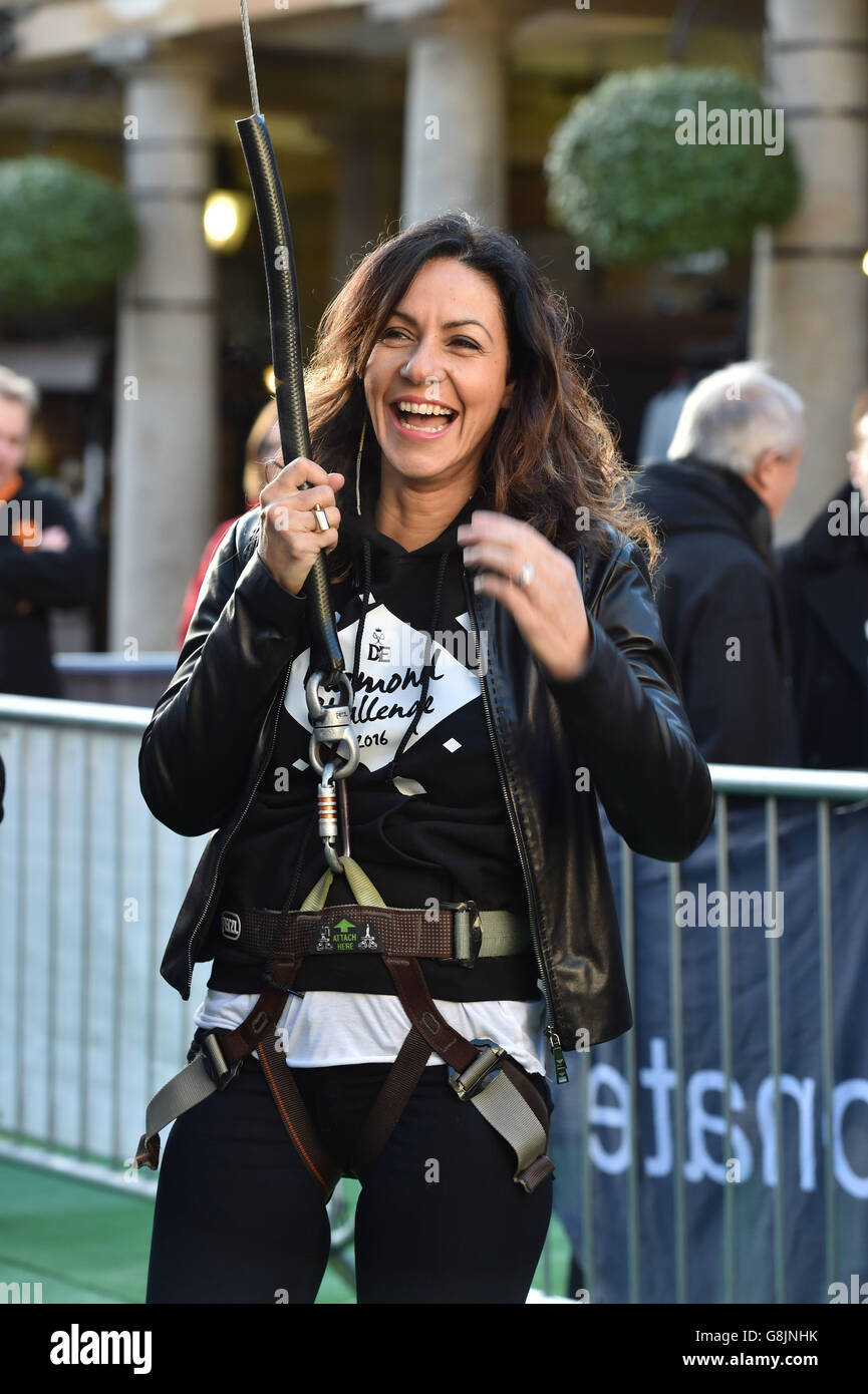 Julia Bradbury at a climbing wall in Covent Garden, London, to kick off ...