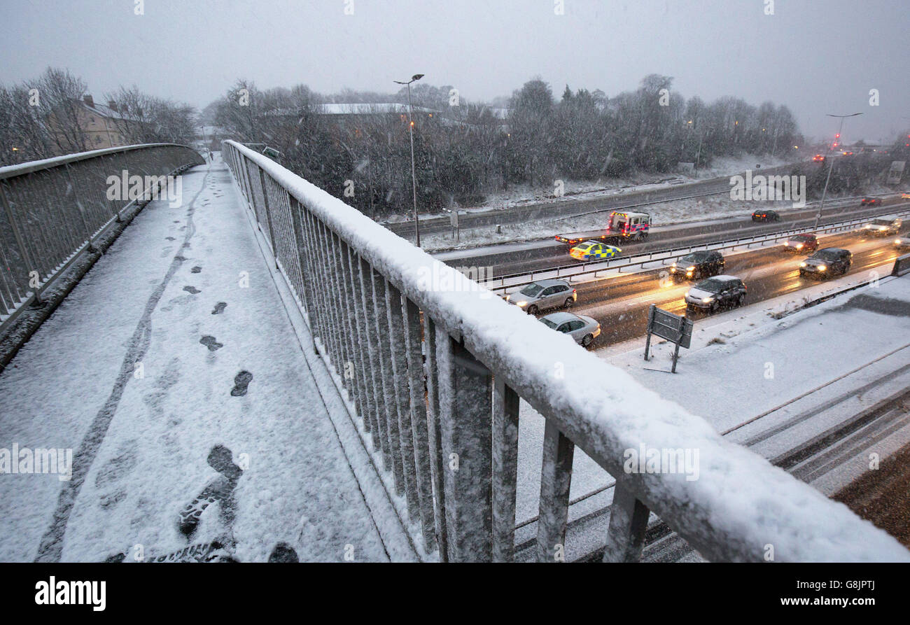 Snow coming down in newcastle over the a1 hi-res stock photography and ...