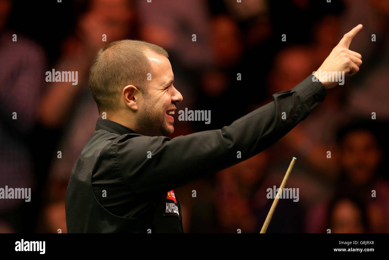 Barry Hawkins celebrates winning his semi final match during day seven ...