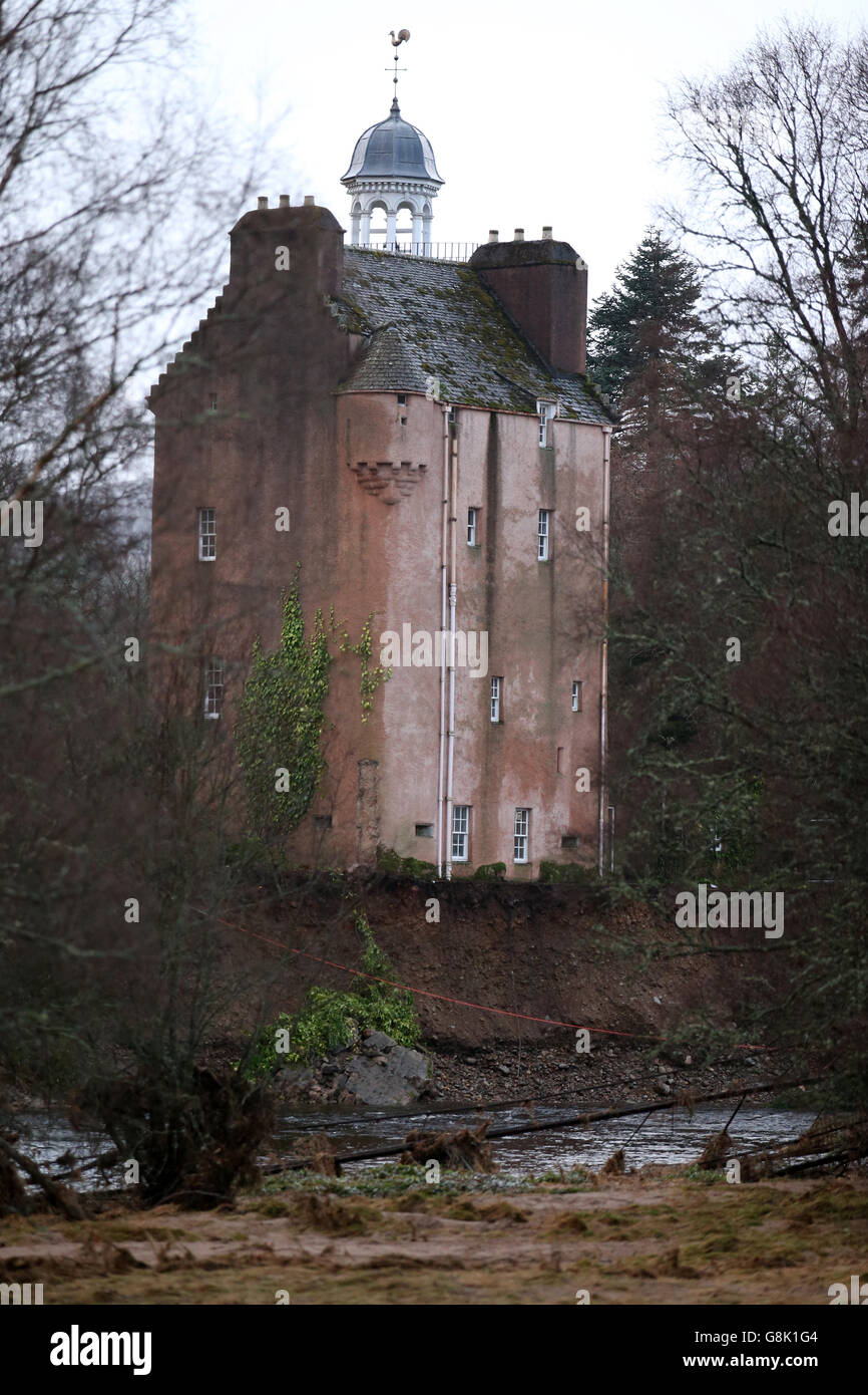 Abergeldie Castle on the River Dee after storms last week came close to ...