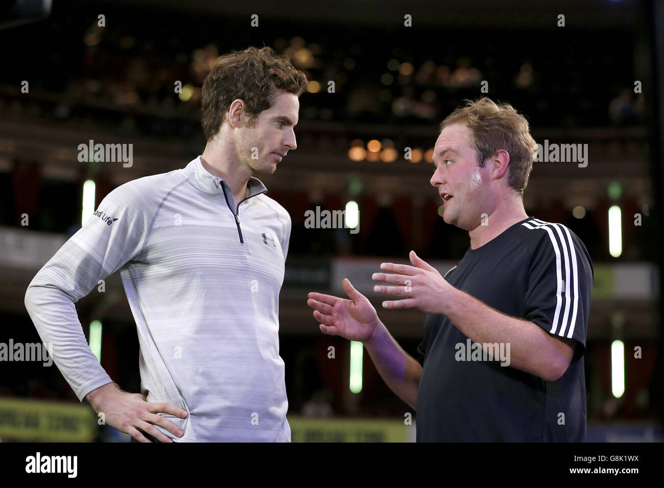 Great Britain's Andy Murray talks to Peter Dale, aka Tubes of Soccer AM ...