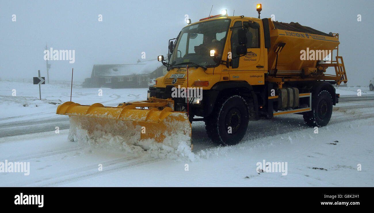 A snow plough clears the A686 at Hartside on the Cumbria border Stock ...
