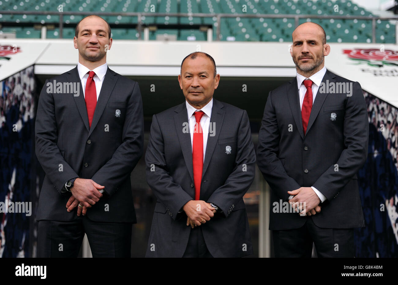 England head coach Eddie Jones (centre) with coaches Steve Borthwick ...