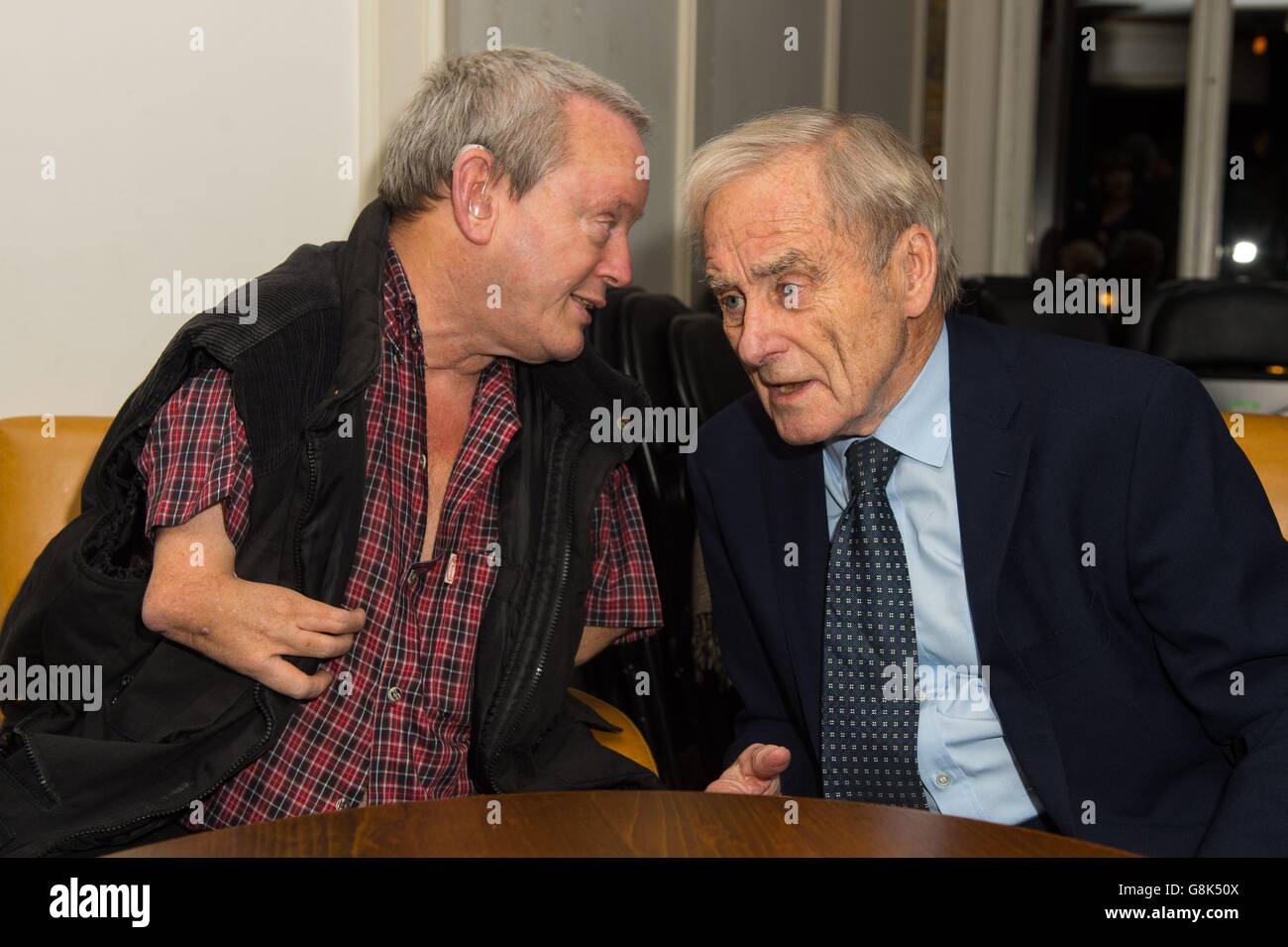 Sir Harold Evans (right) speaks to thalidomide victim Michael Brear at ...