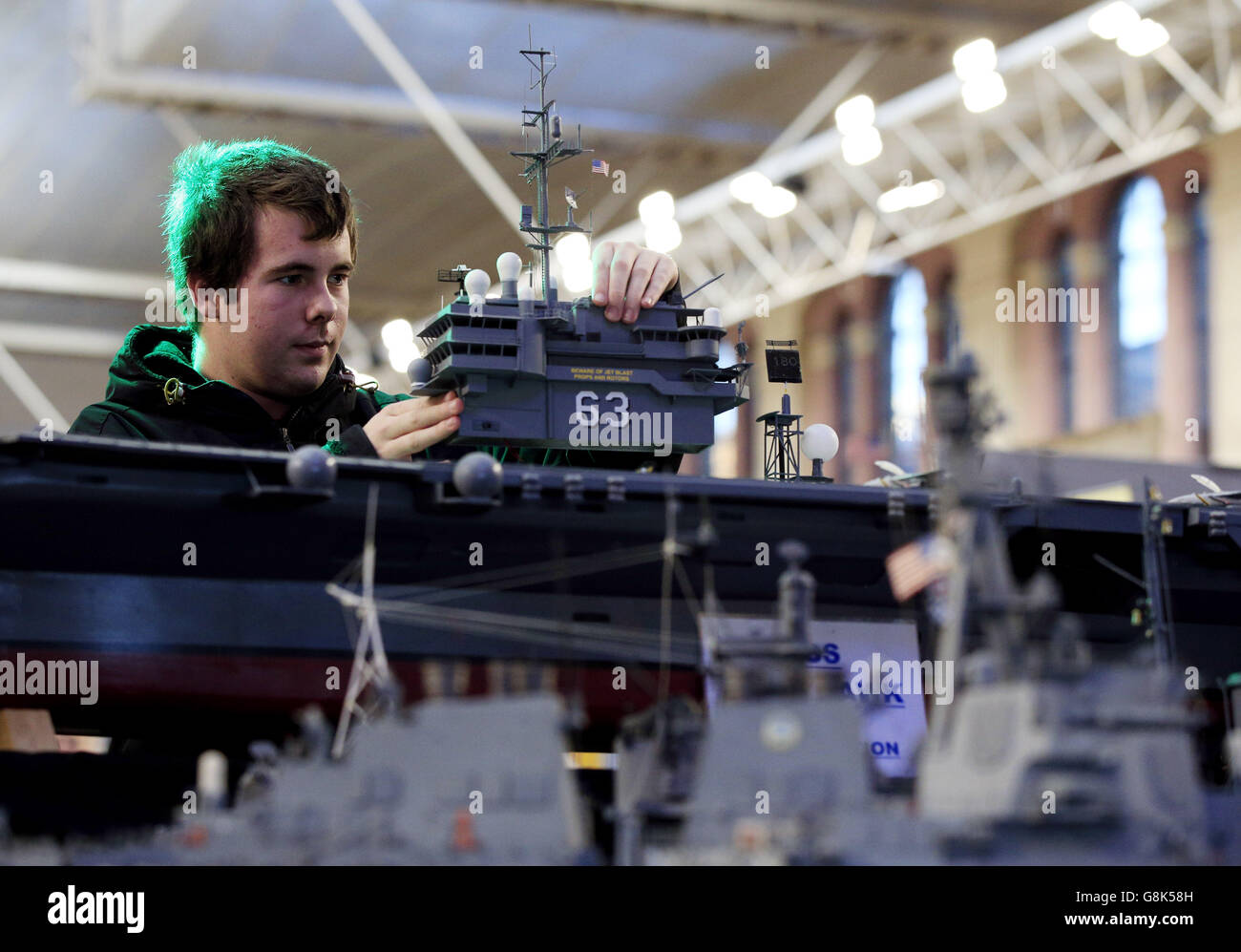 Adam Maplesden of the Kent Model Boat Display Team places the super ...