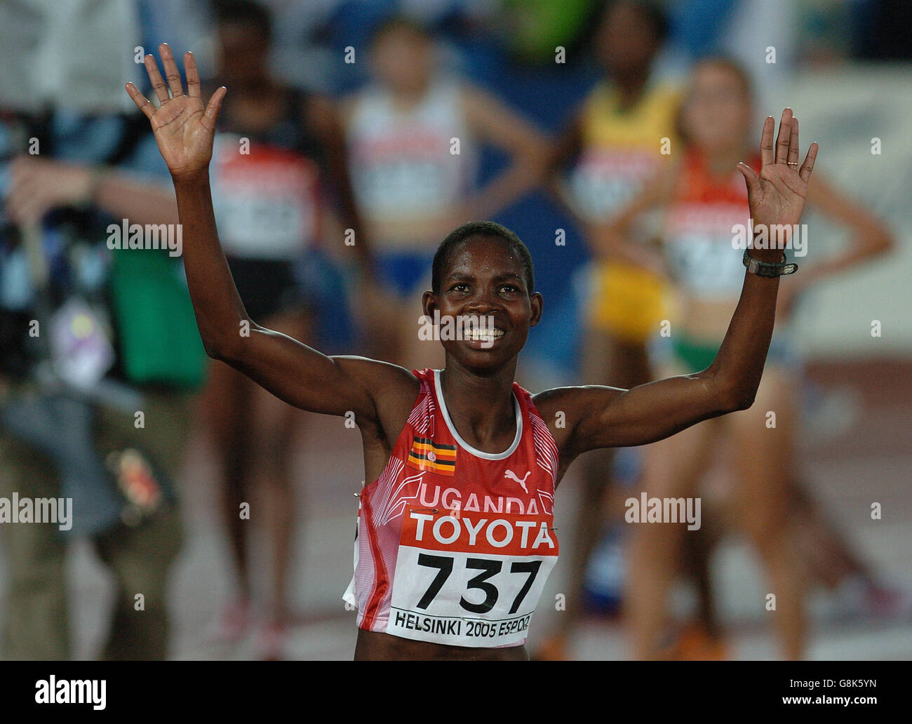 Uganda's Docus Inzikuru celebrates winning the 3000m steeplechase final ...