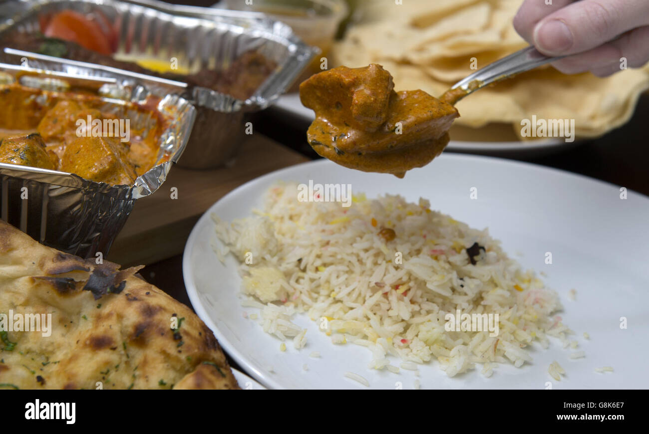 Indian food sauces curry rice naan bread High Resolution Stock ...