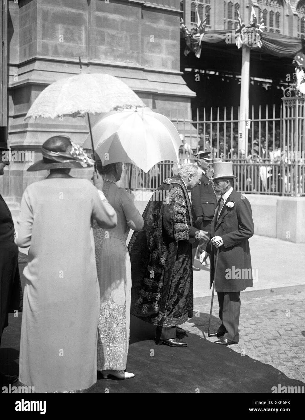 King George V being received at Bristol University by Lord Haldane ...