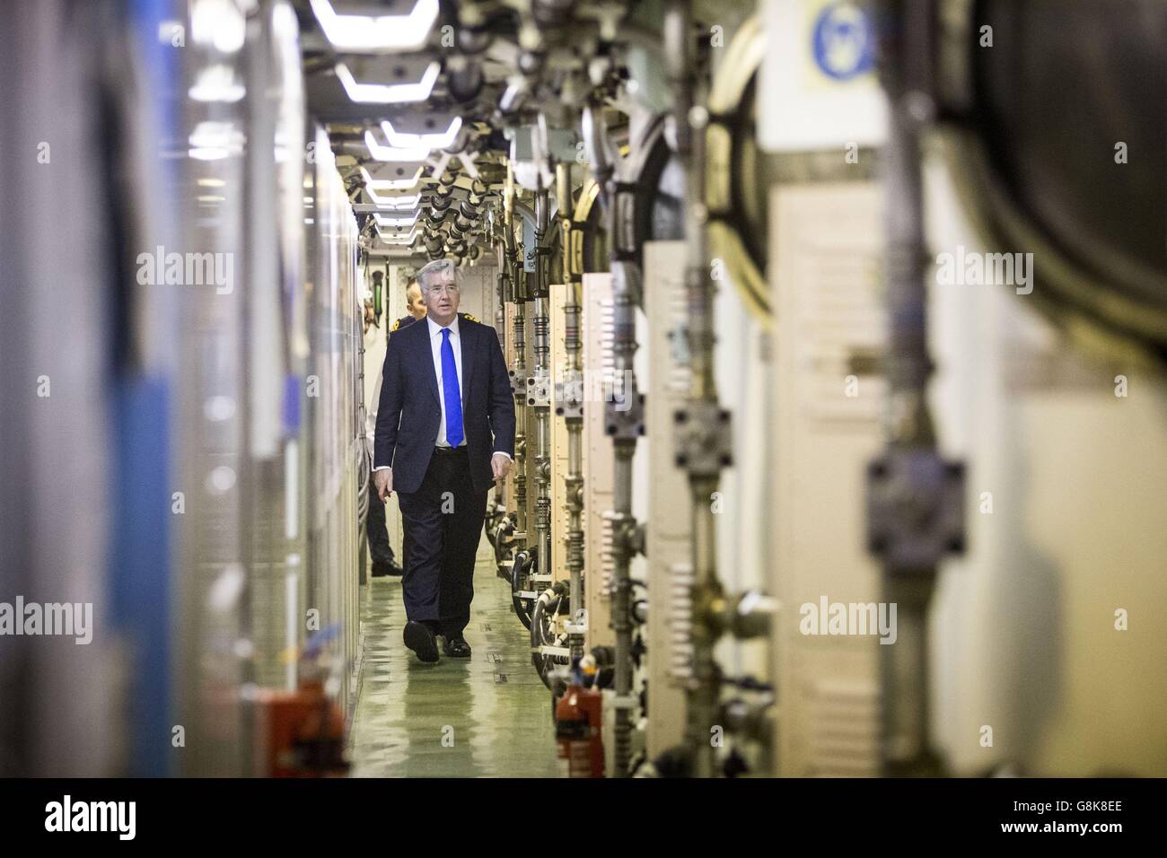 Defence Secretary Michael Fallon in the missiles compartment that can ...