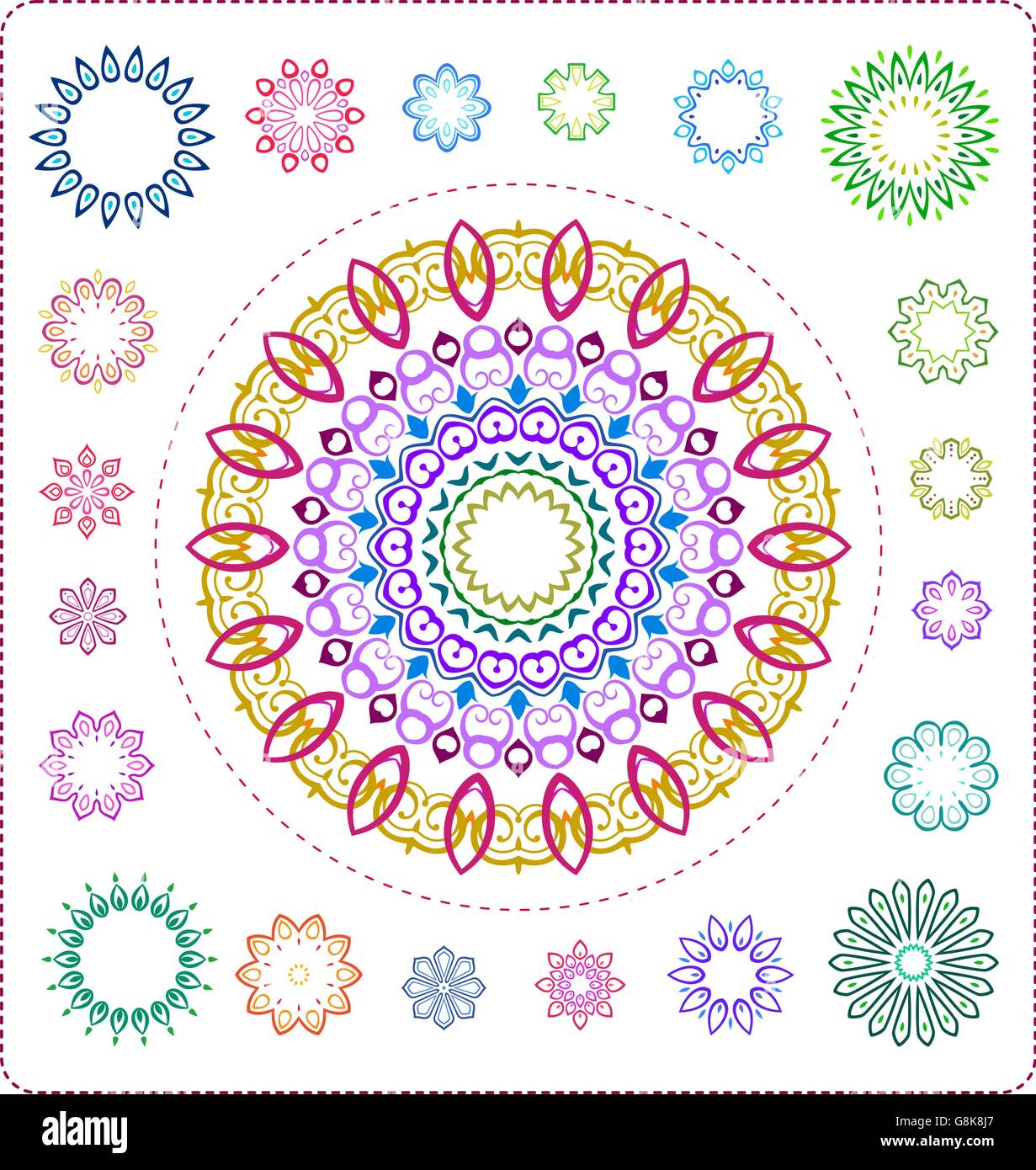 set of colorful mandala illustration in vector format for various use ...