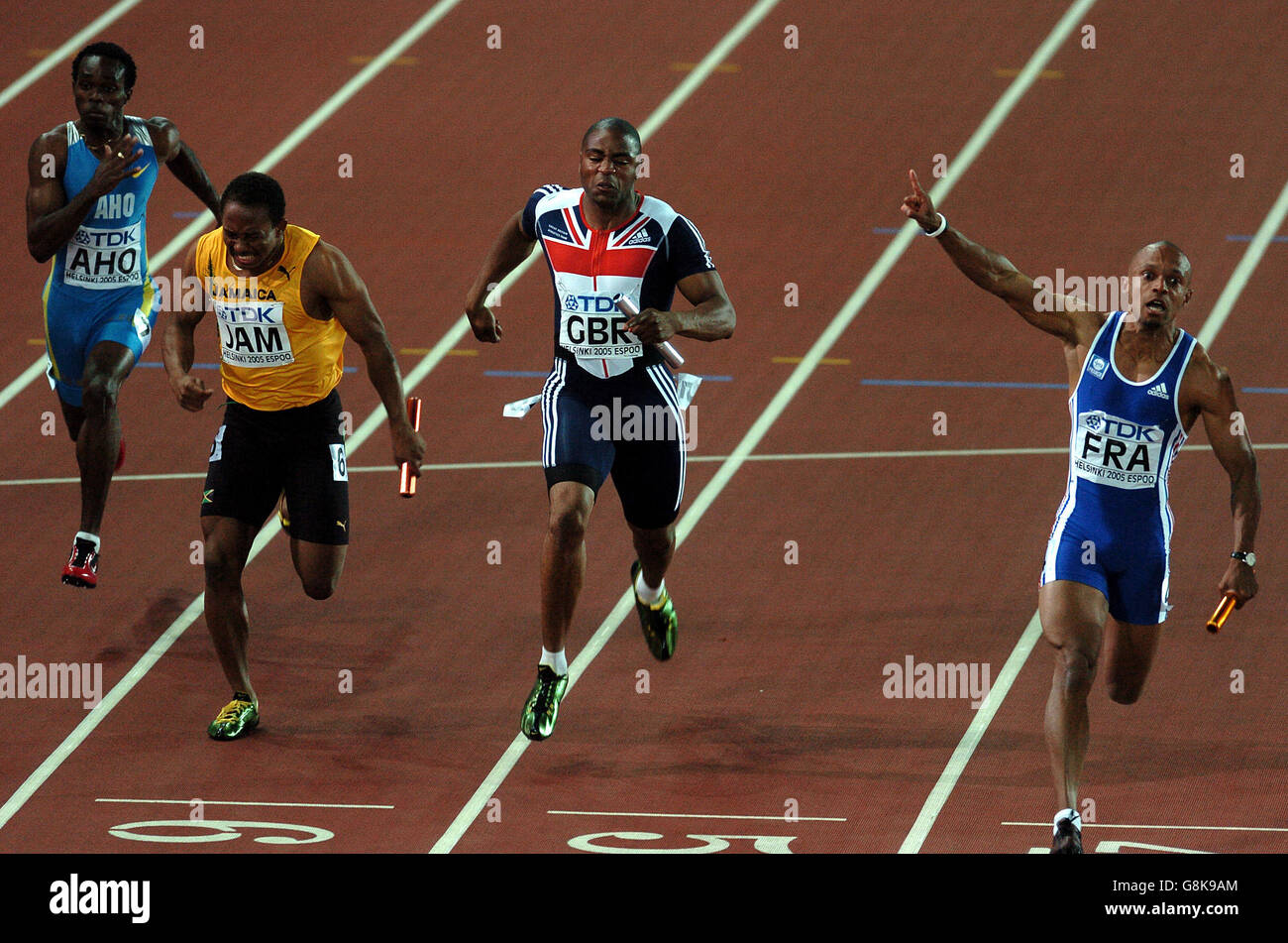 Great Britain's Mark Lewis-Francis brings the team home to third place ...