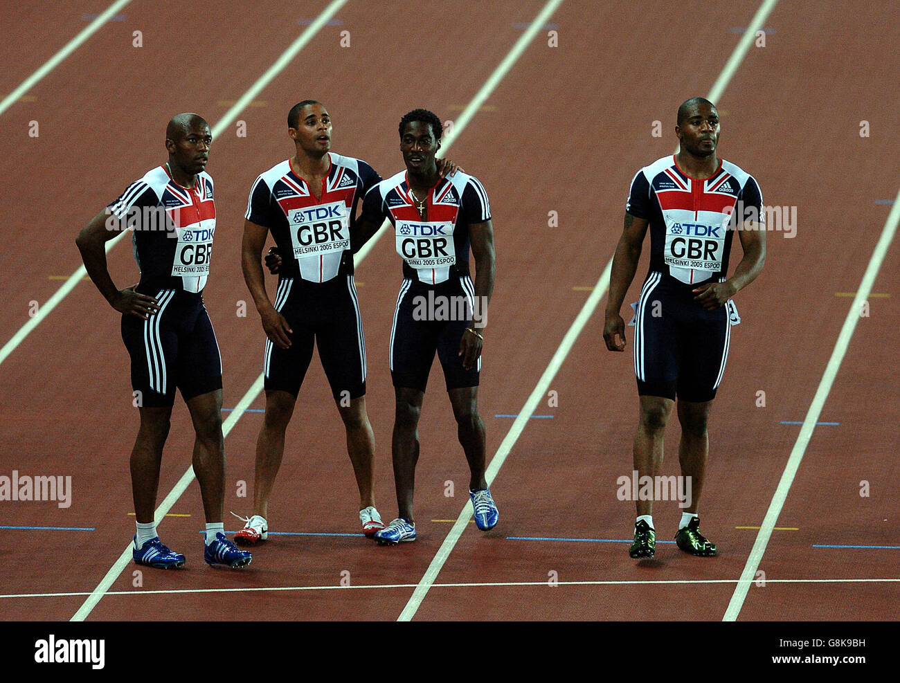 Great Britain's 4x100m relay team Marlon Devonish, Jason gardener ...