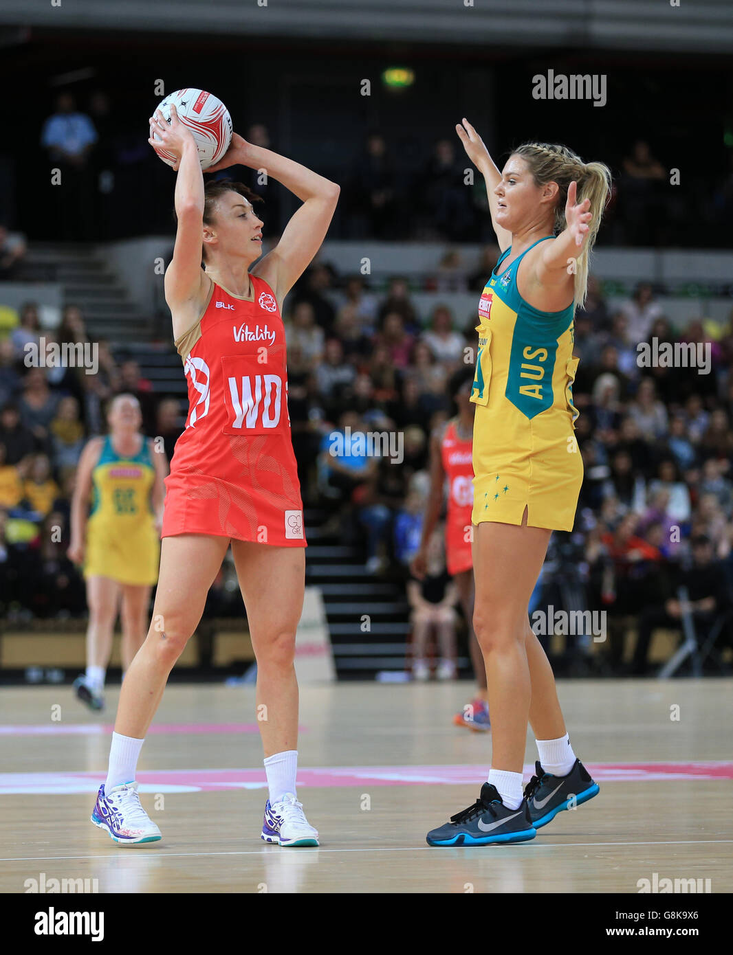 England's Jade Clarke (left) and Australia's Gretel Tippett during the ...
