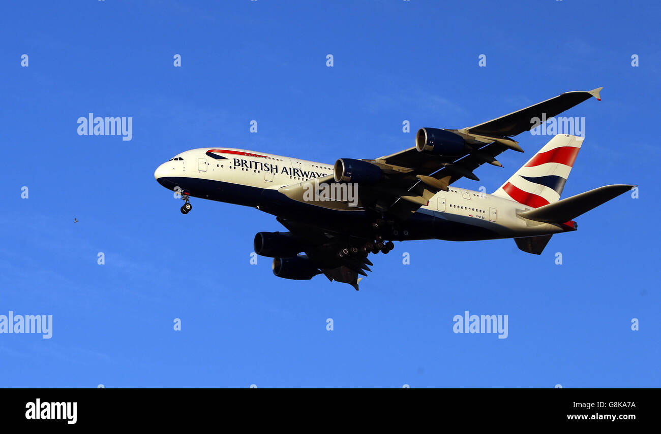 A British Airways Airbus A380-841 plane with the registration G-XLEE ...