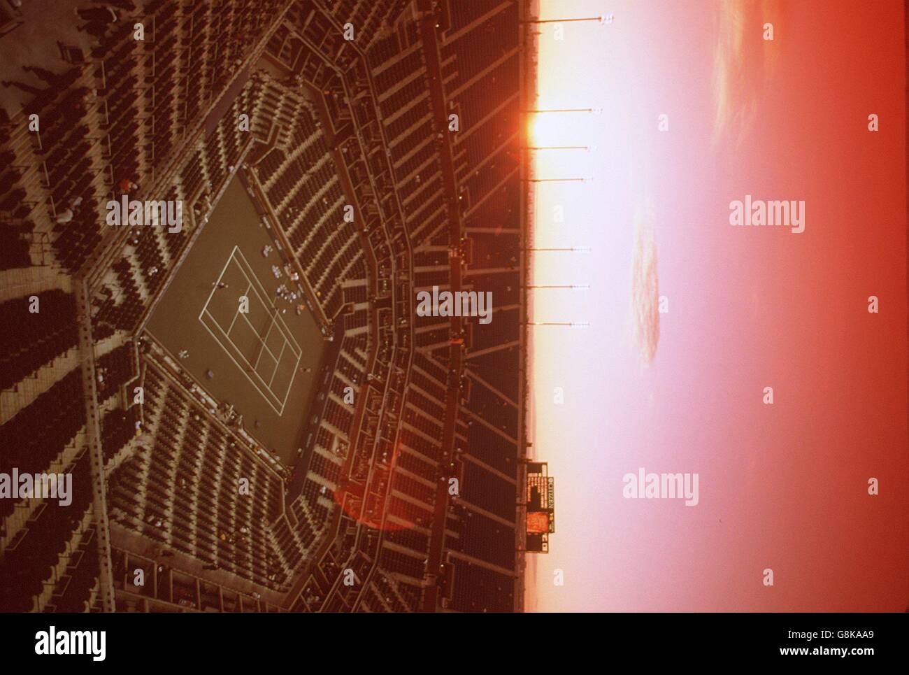 Sunset over the Arthur Ashe stadium at Flushing Meadow - scene of the ...