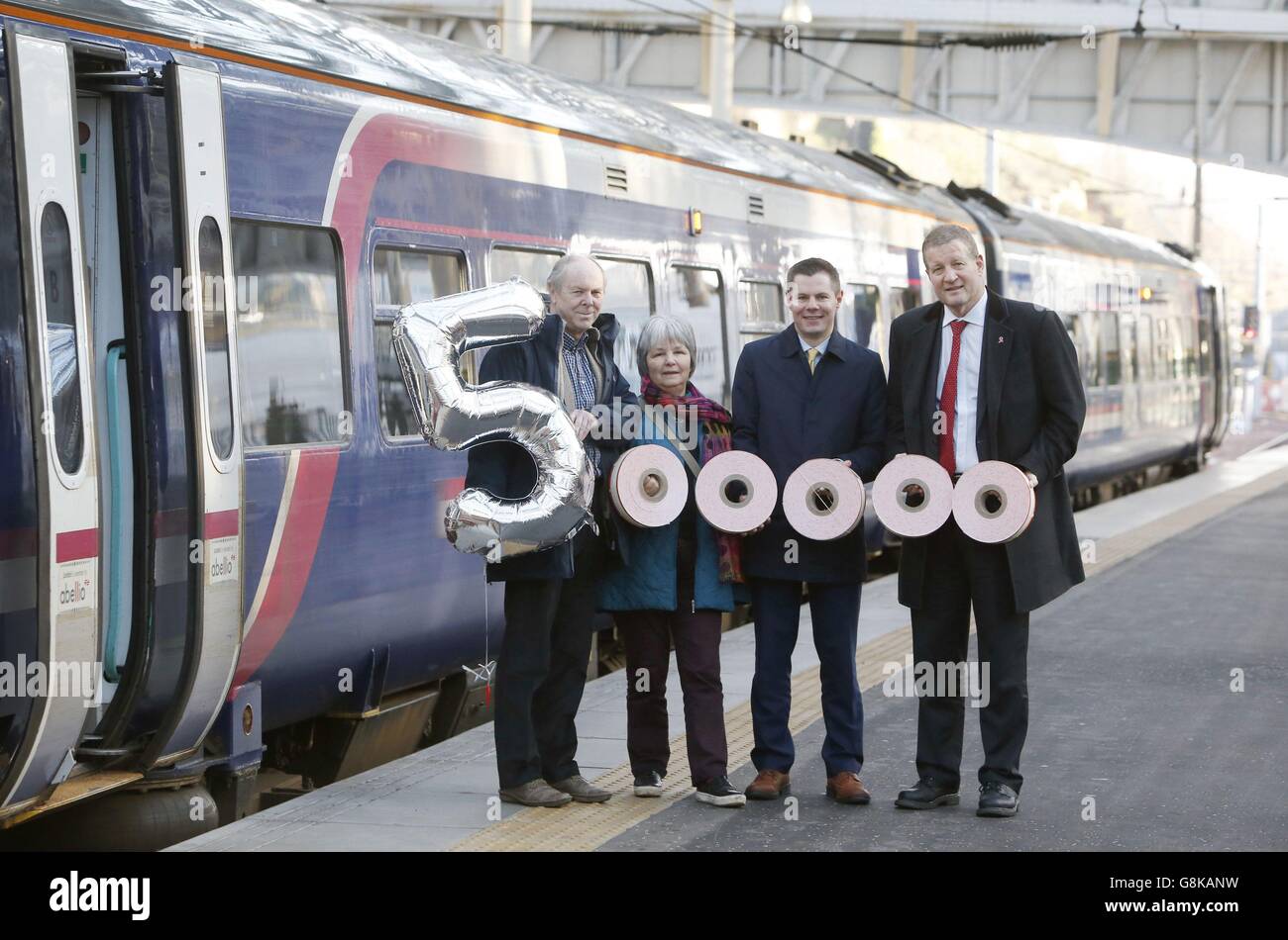 (Left to right) Borders Railway passengers Andy Swales with his wife ...
