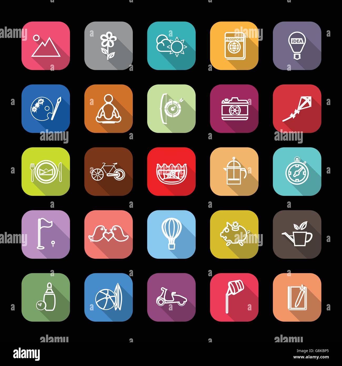 Slow life activity line icons with long shadow, stock vector Stock ...