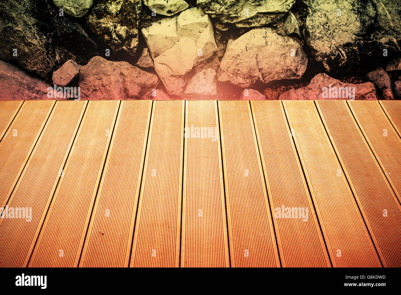 Slat wall of panels with stone walls Stock Photo - Alamy