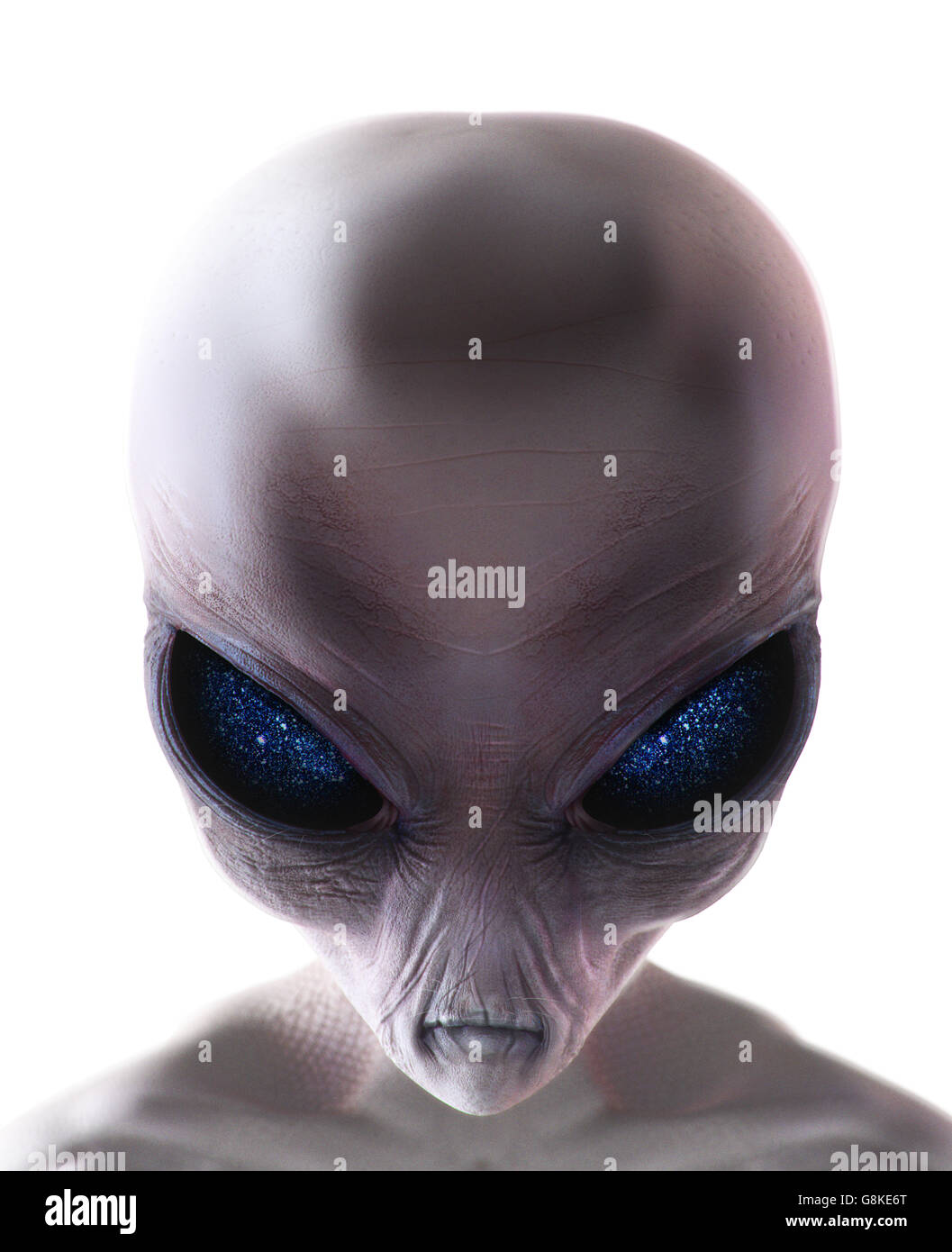 Grey alien with stars in his eyes facing forward Stock Photo - Alamy