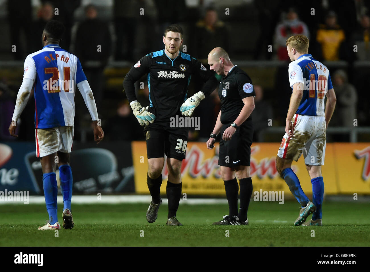 Newport County goalkeeper Joe Day is sent off by referee Charles ...