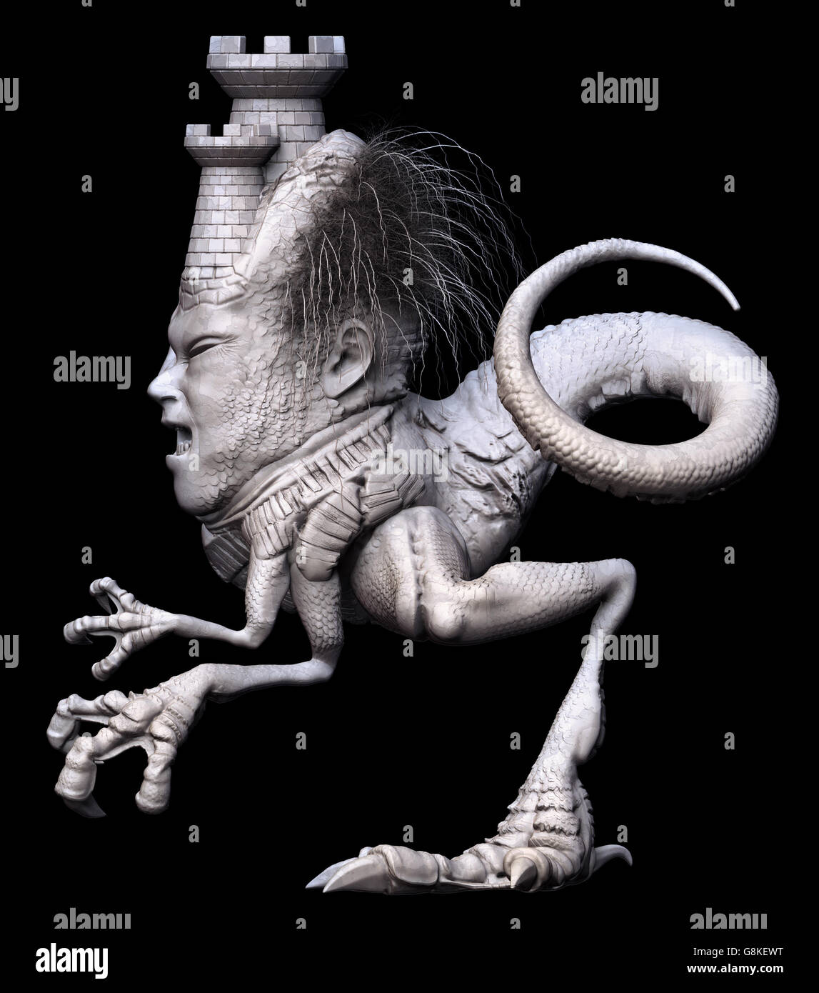 Side view of watchtower monster on black Stock Photo - Alamy