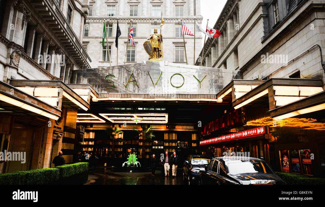 The Savoy Hotel main entrance situated just off The Strand, which ...