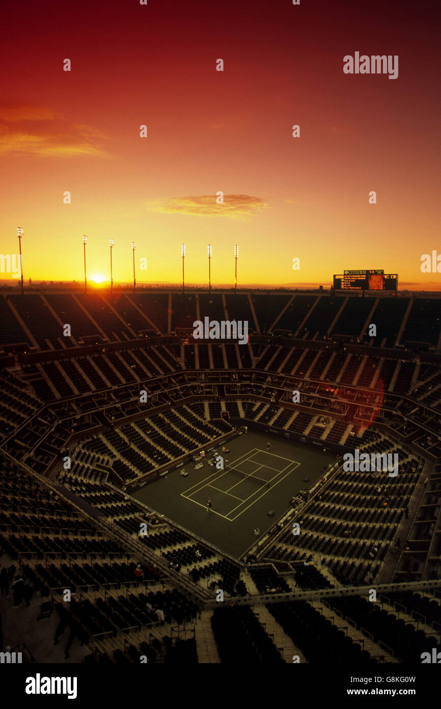 US Open Tennis - Arthur Ashe stadium. Sunset over the Arthur Ashe ...