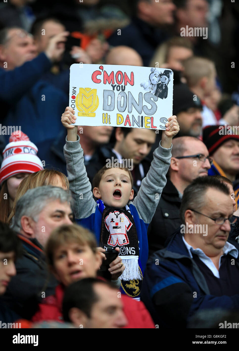 A young Milton Keynes Dons fan in the stands before the Emirates FA Cup ...