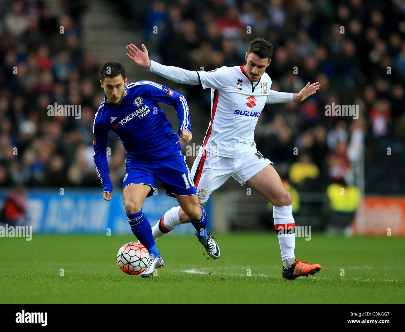 Chelsea's Eden Hazard (left) and Milton Keynes Dons' Darren Potter ...