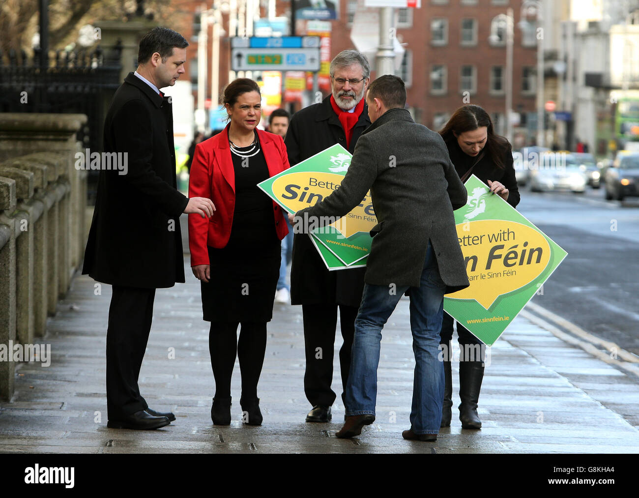 Sinn Fein leader Gerry Adams with candidates (left to right) Pearse ...