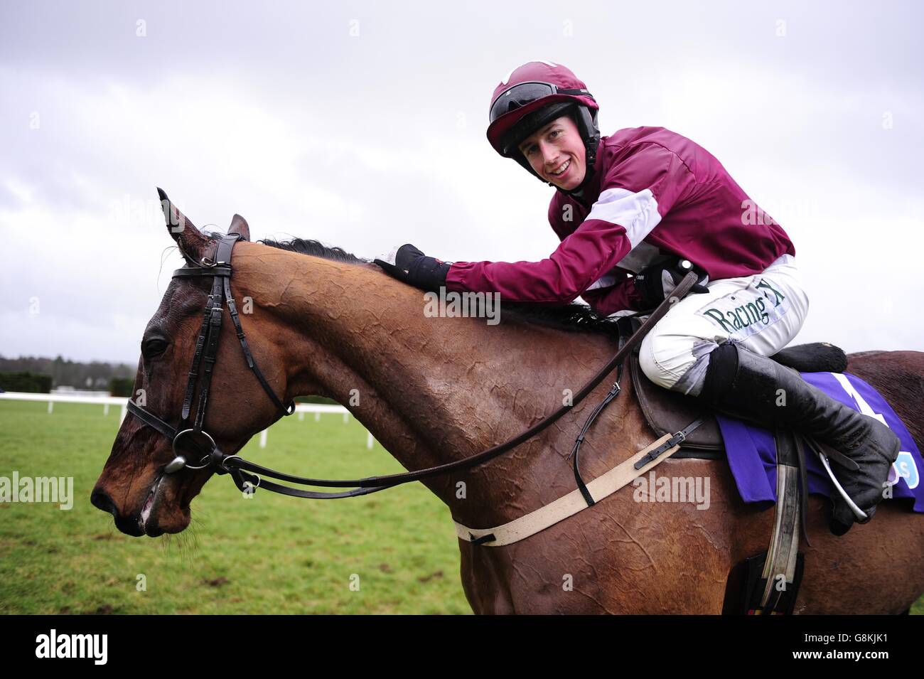 Jockey Bryan Cooper celebrates after winning the Flogas Novice Chase ...