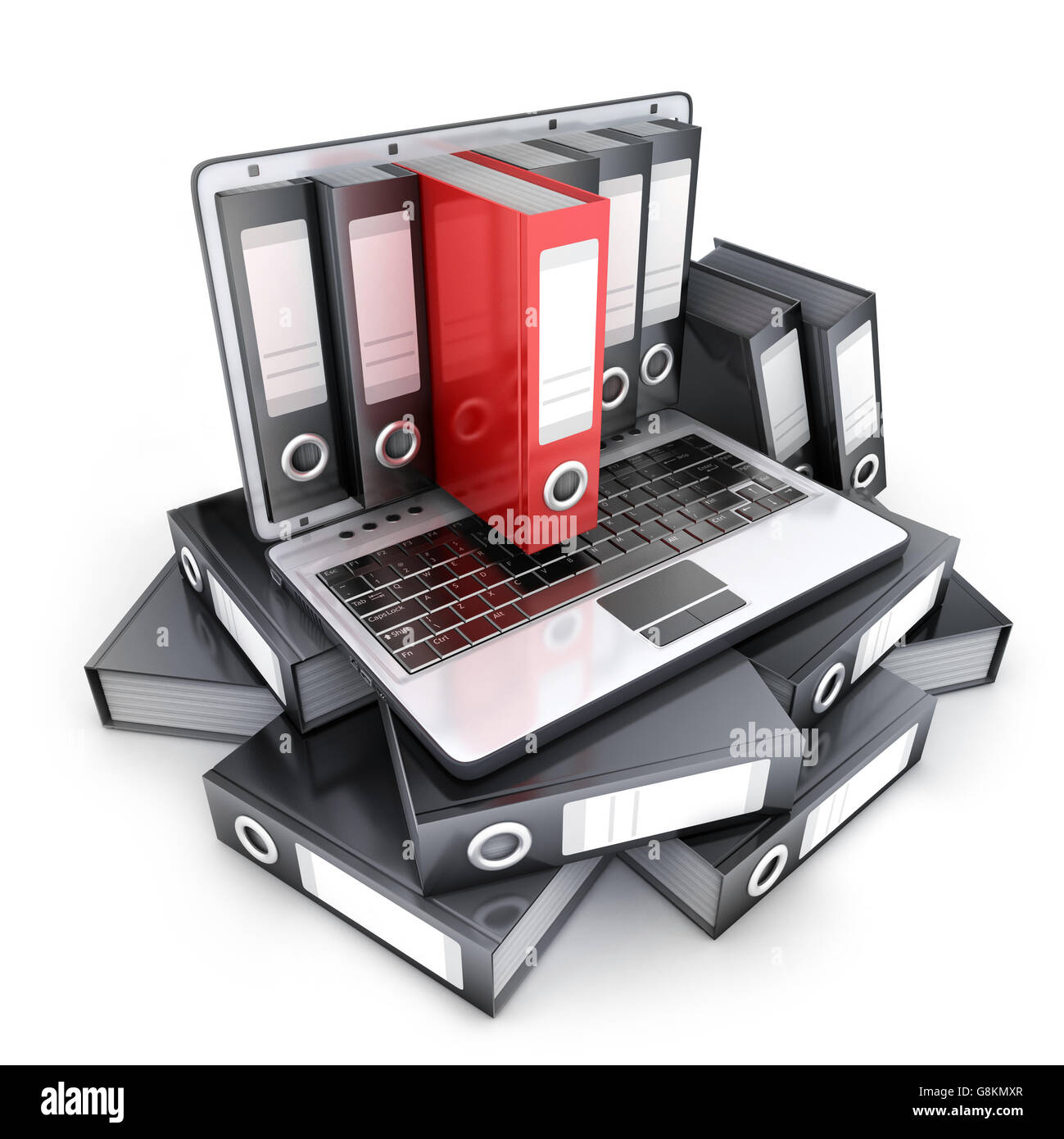 Laptop 3d and files (done in 3d rendering Stock Photo - Alamy