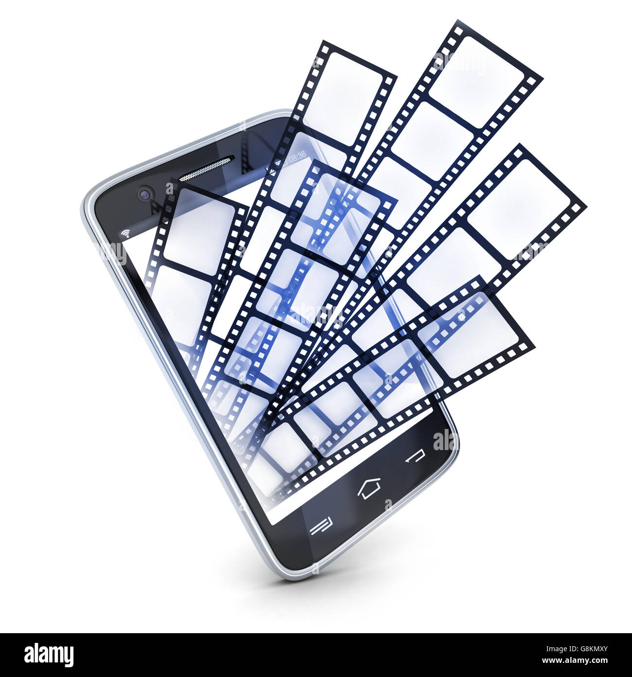 Phone and films on white background (done in 3d rendering Stock Photo ...