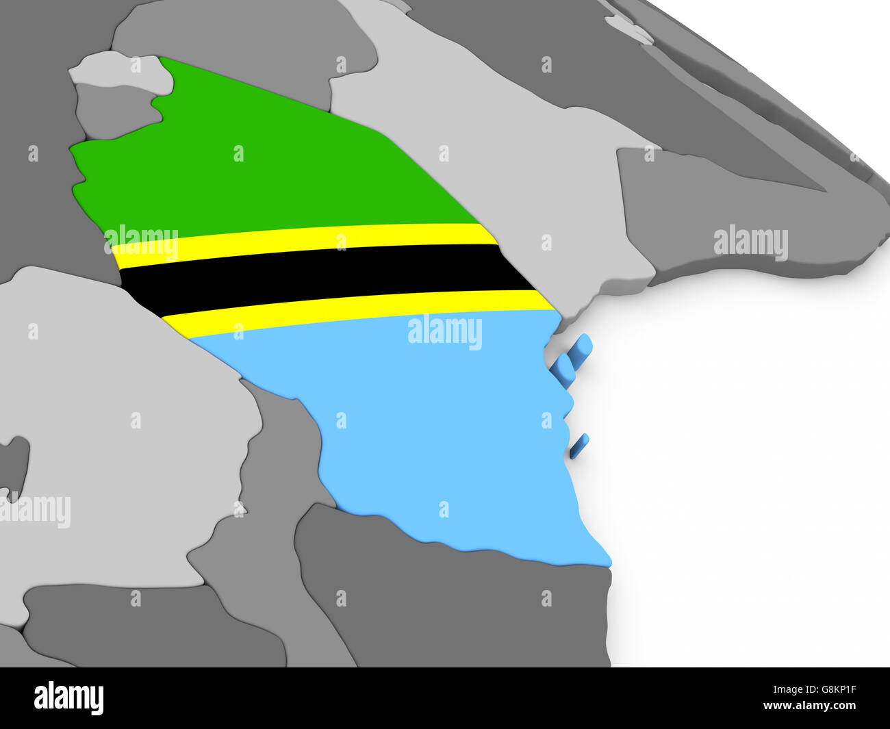 Map of Tanzania with embedded national flag. 3D illustration Stock ...