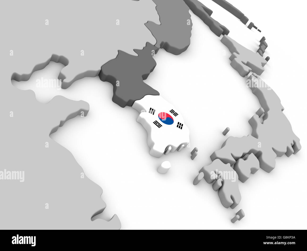 Map of South Korea with embedded national flag. 3D illustration Stock ...