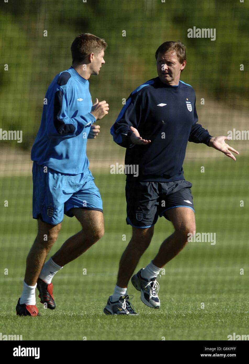 England's Steven Gerrard has a fitness test with trainer Gary Lewin ...