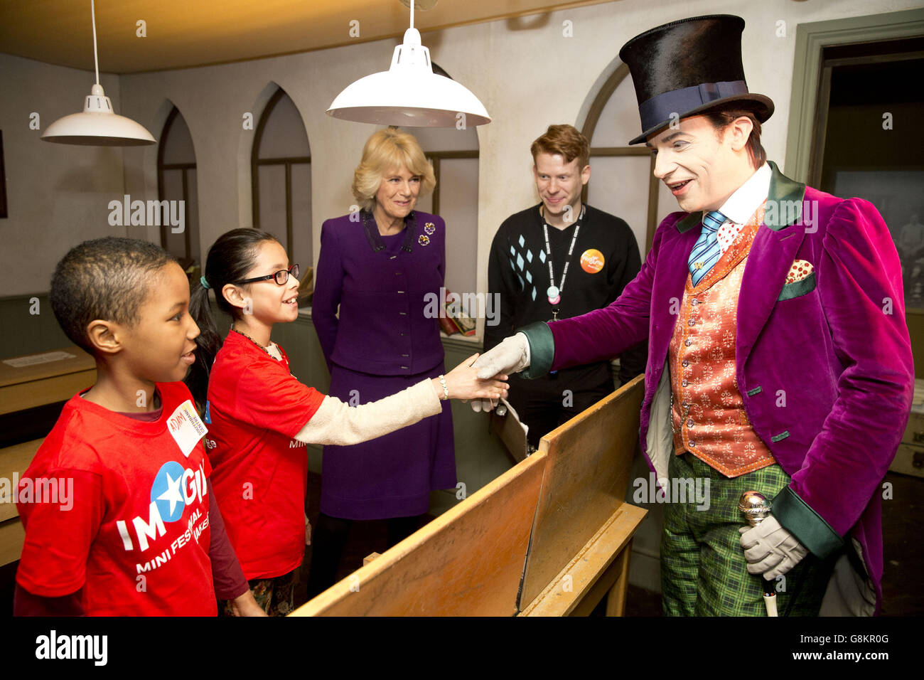 The Duchess of Cornwall and actor Jonathan Slinger (as Willy Wonka ...