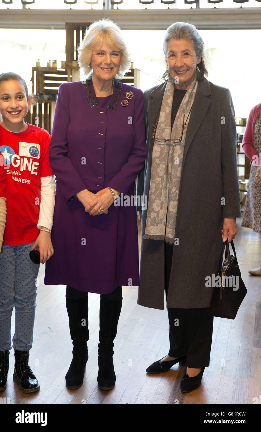 The Duchess of Cornwall (left) meets Roald Dahl's widow Felicity as she ...