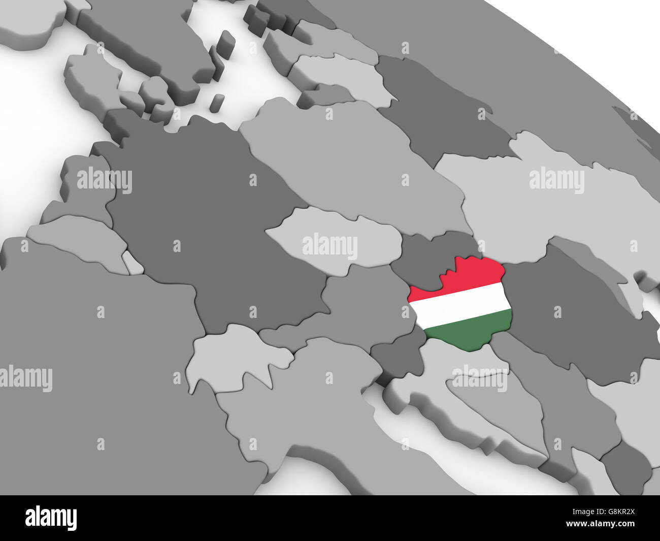 Map of Hungary with embedded national flag. 3D illustration Stock Photo ...