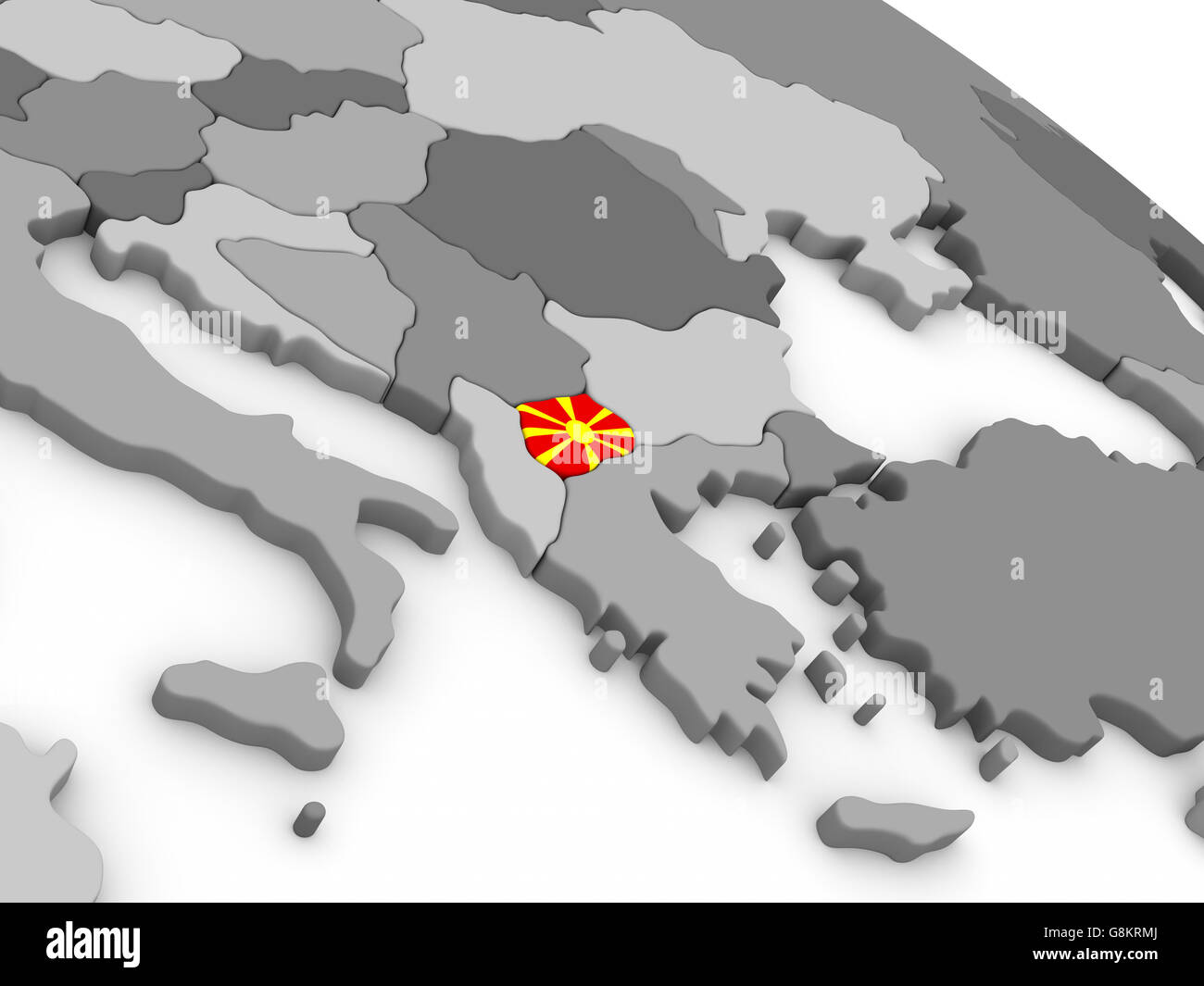 Map of Macedonia with embedded national flag. 3D illustration Stock ...
